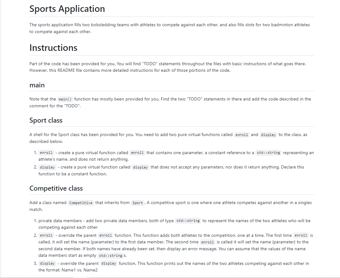 Solved Sports Application The sports application fills two | Chegg.com