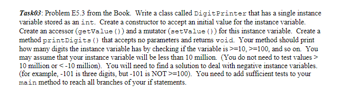 Solved Task03: Problem E5.3 from the Book. Write a class | Chegg.com
