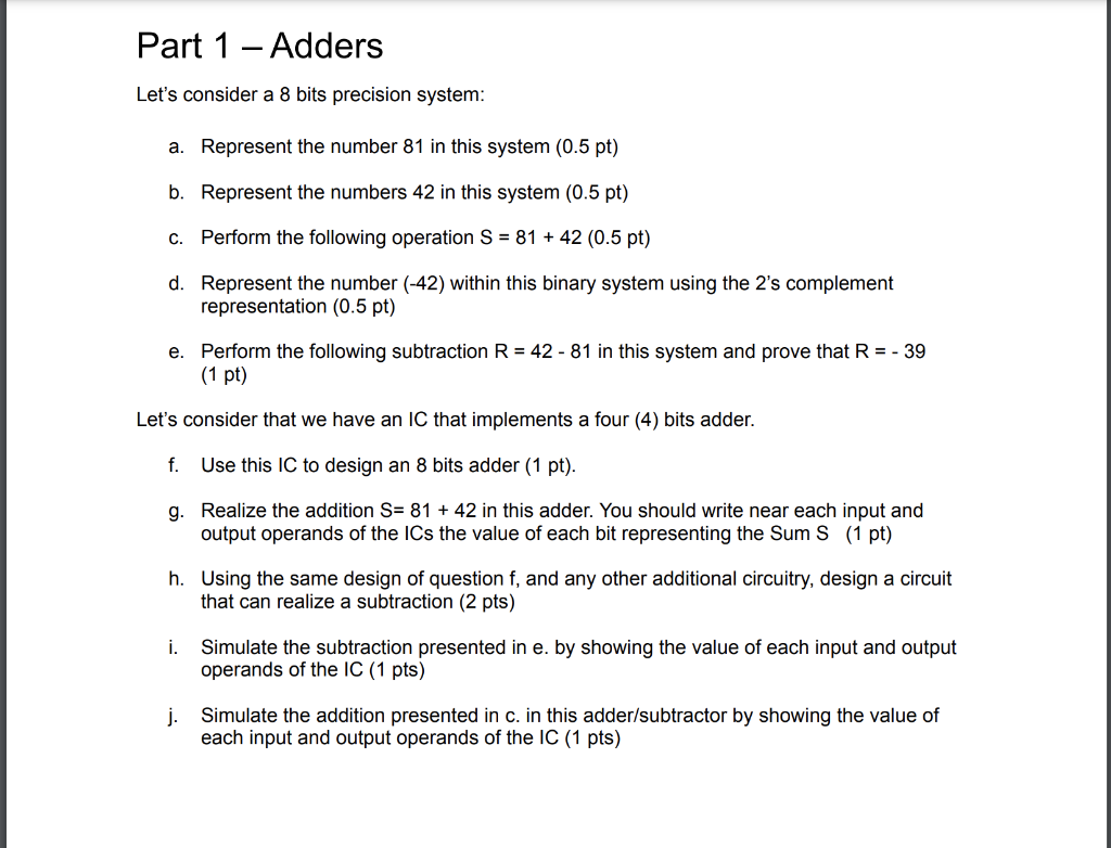 Solved Part 1 - Adders Let's consider a 8 bits precision | Chegg.com