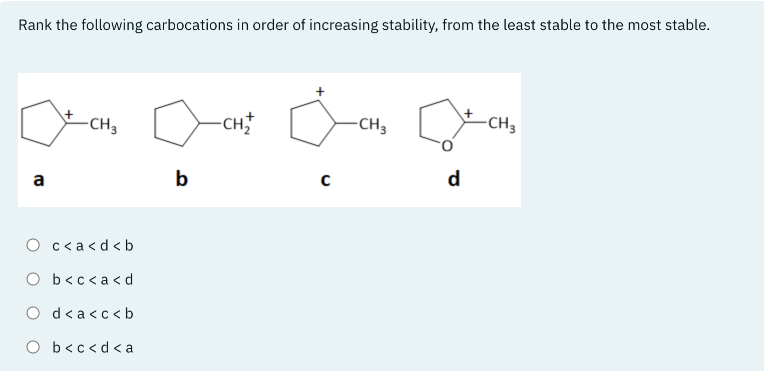 Solved Rank the following carbocations in order of | Chegg.com