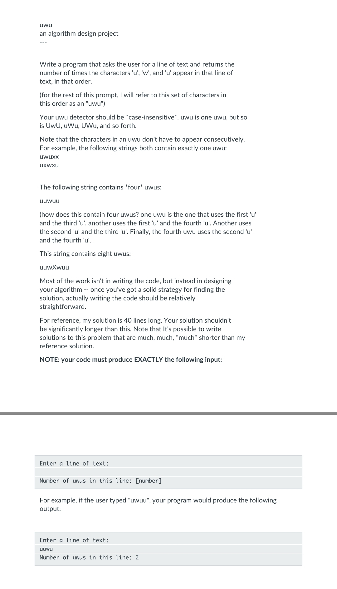 Solved uwu an algorithm design project Write a program that | Chegg.com