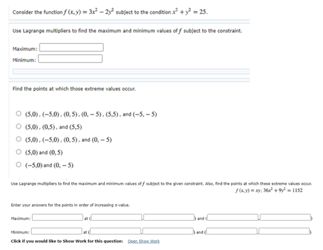Solved Consider the function f (x,y) = 3x – 2y? subject to | Chegg.com