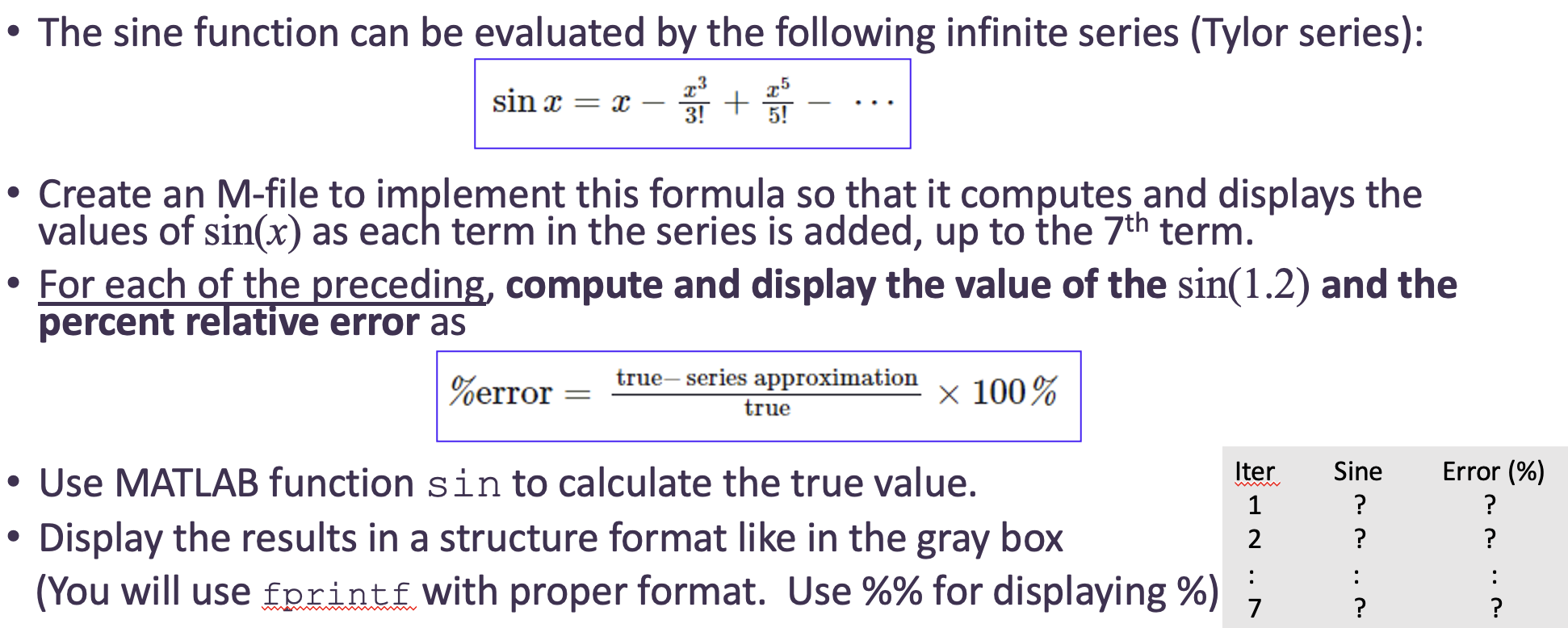 % error =( true-series approximation )/( true | Chegg.com