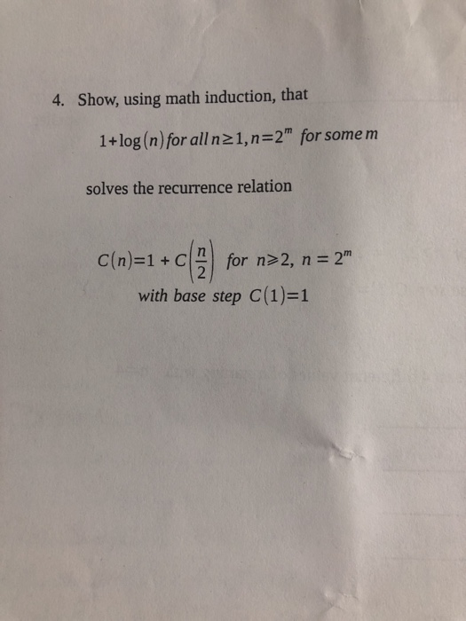 Solved Solve the recurrence relation C(n)for n2, n 2 for | Chegg.com