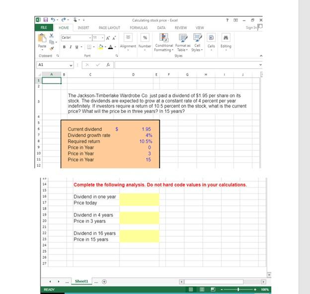 Solved 7 Coating stock price Excel FORMULAS DATA REVIEW ALE | Chegg.com