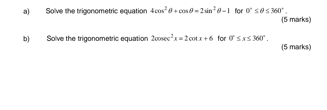 Solved a) Solve the trigonometric equation | Chegg.com