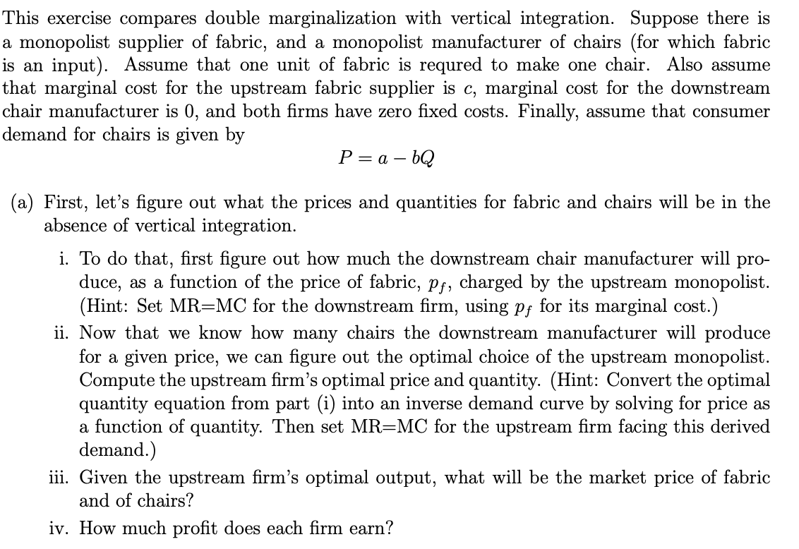 Solved This exercise compares double marginalization with | Chegg.com