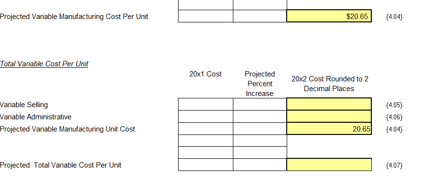 Solved Projected Variable Manufacturing Cost Per | Chegg.com