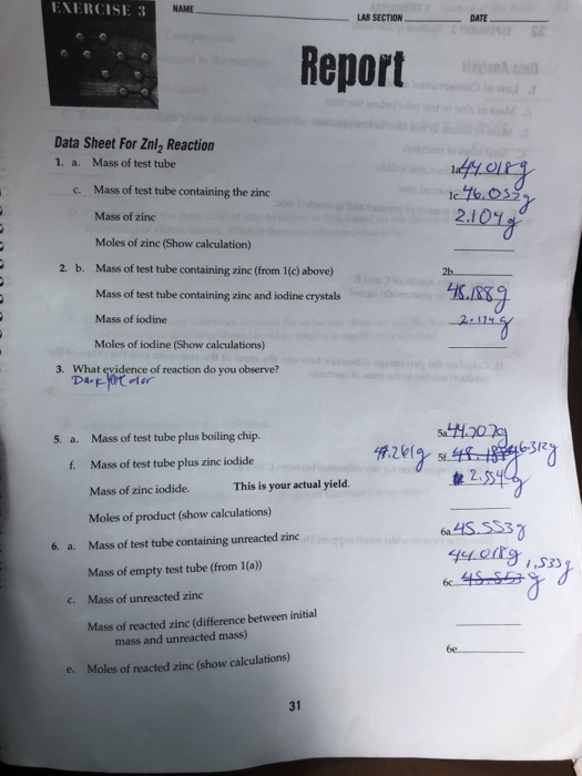 Solved EXERCISE 3 NAME LAB SECTION DATE Report Data Sheet | Chegg.com