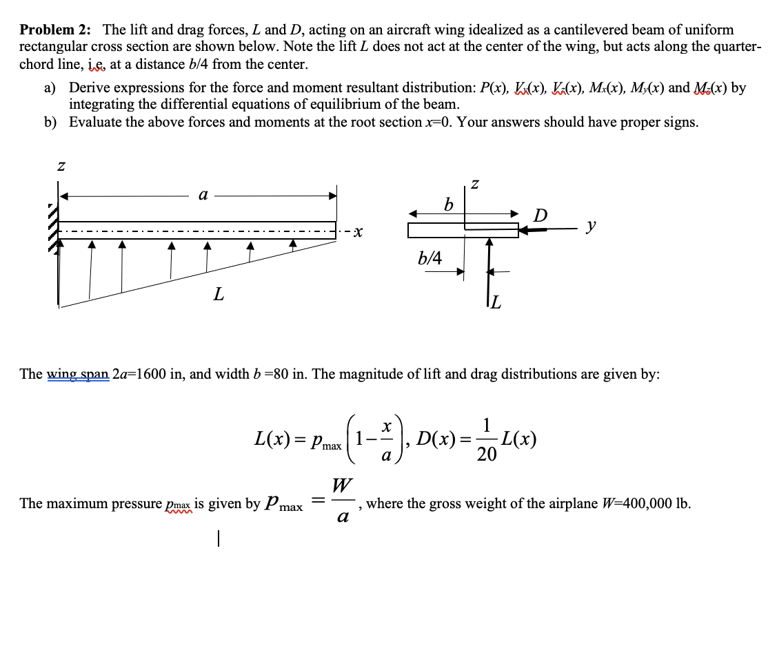 Problem 2: The lift and drag forces, L and D, acting | Chegg.com