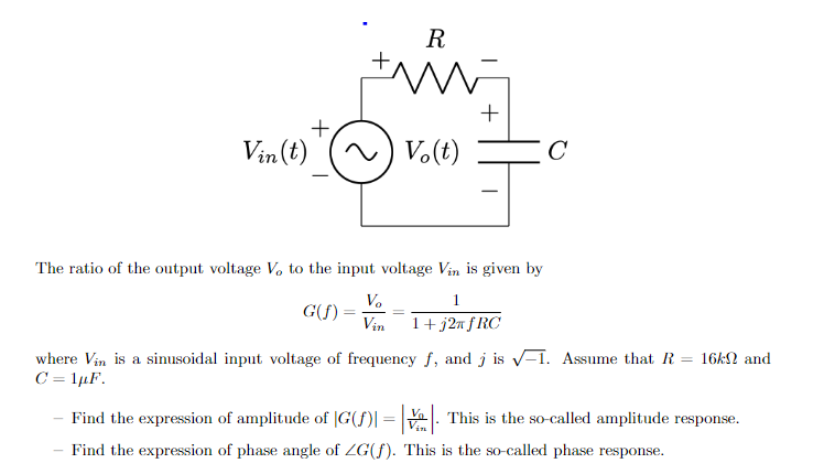 Solved The ratio of the output voltage Vo ﻿to the input | Chegg.com