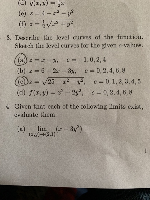 Solved (d) g(x,y) = (e)2 4-x2-y2 3. Describe the level | Chegg.com