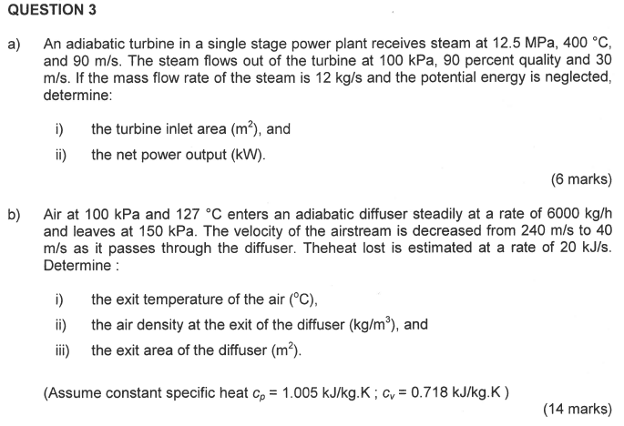Solved THERMODYNAMICS QUESTION. PLEASE DO 3A AND 3B. I NEED | Chegg.com