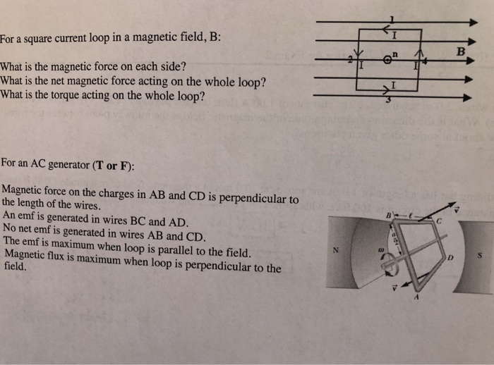 Solved For a square current loop in a magnetic field, B: | Chegg.com