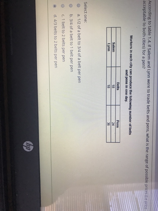 Solved to table 1.4.if Salem and Lynn were to trade belts | Chegg.com