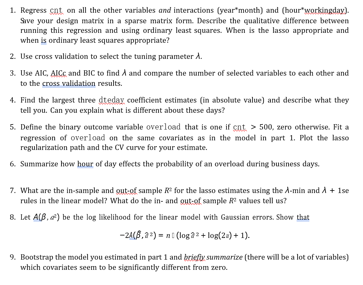 Solved 1. Regress cnt on all the other variables and | Chegg.com