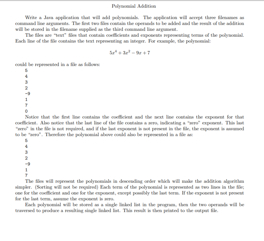 Polynomial Addition Write a Java application that | Chegg.com