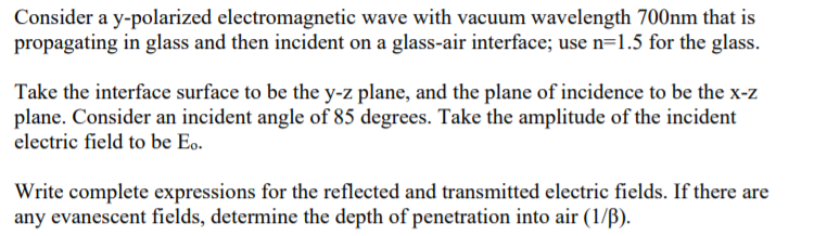 Solved Consider a y-polarized electromagnetic wave with | Chegg.com
