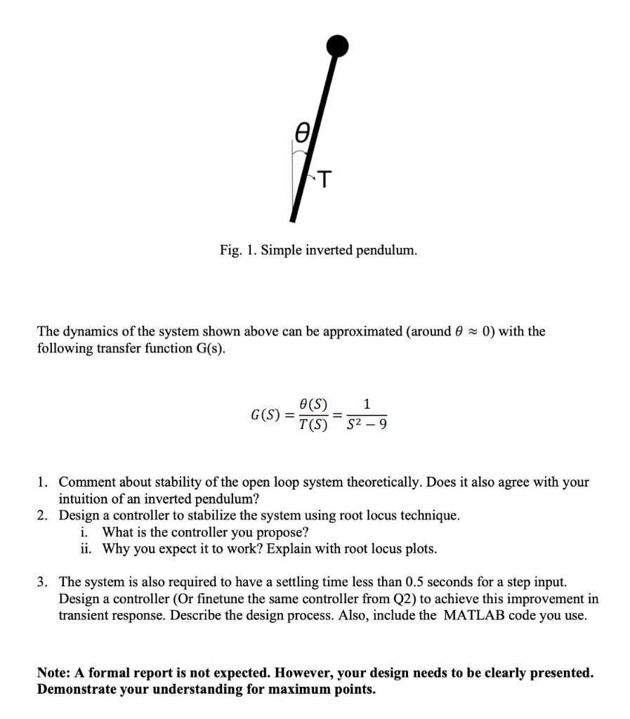 Fig. 1. Simple inverted pendulum. The dynamics of the | Chegg.com