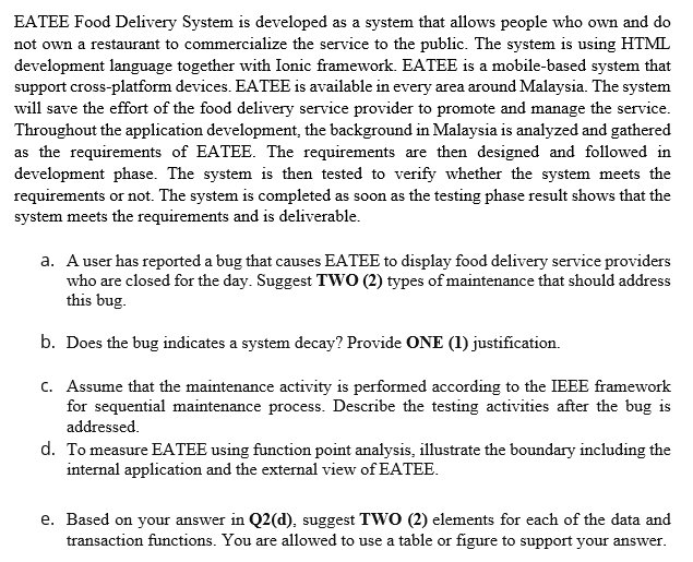 Solved EATEE Food Delivery System is developed as a system | Chegg.com