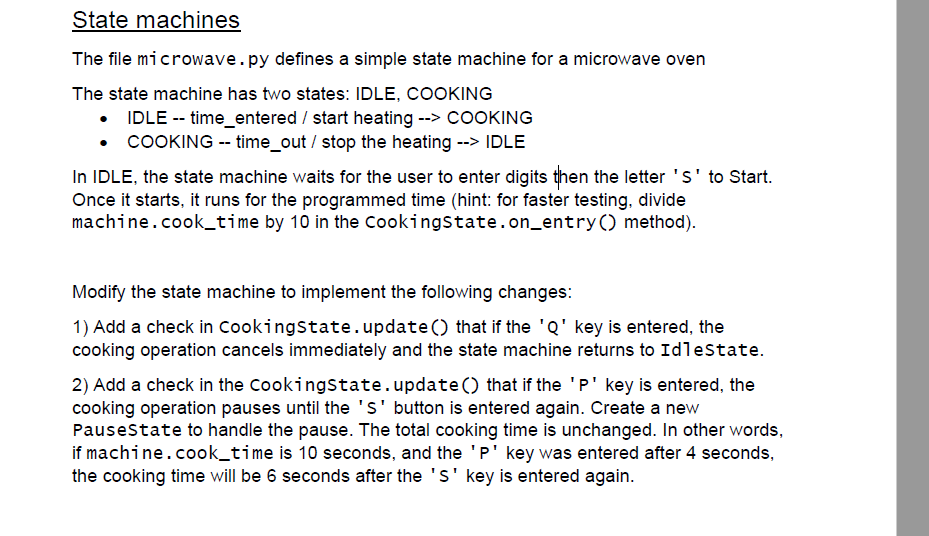 Solved State machines The file microwave.py defines a simple | Chegg.com