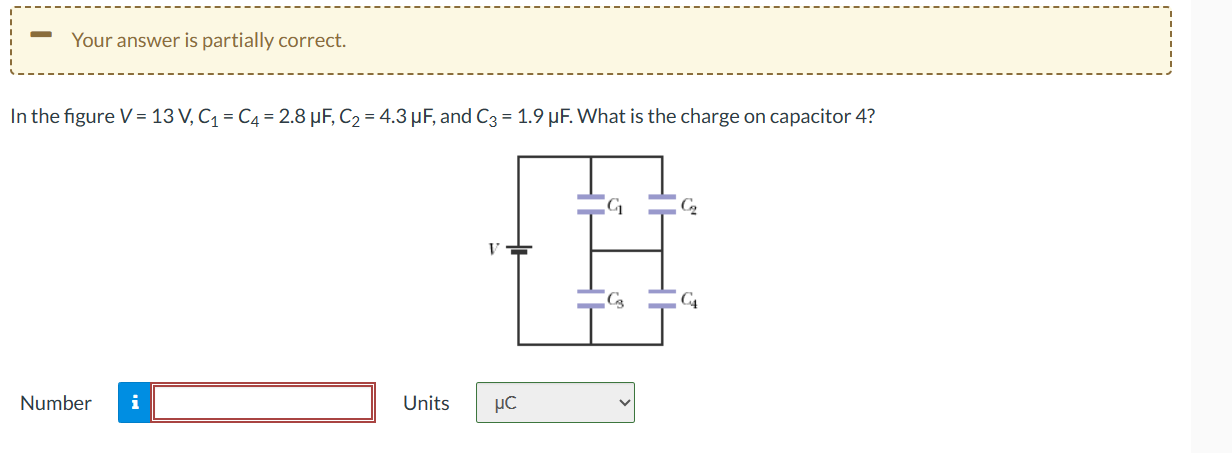 Solved In the figure V=13 V,C1=C4=2.8μF,C2=4.3μF, and | Chegg.com