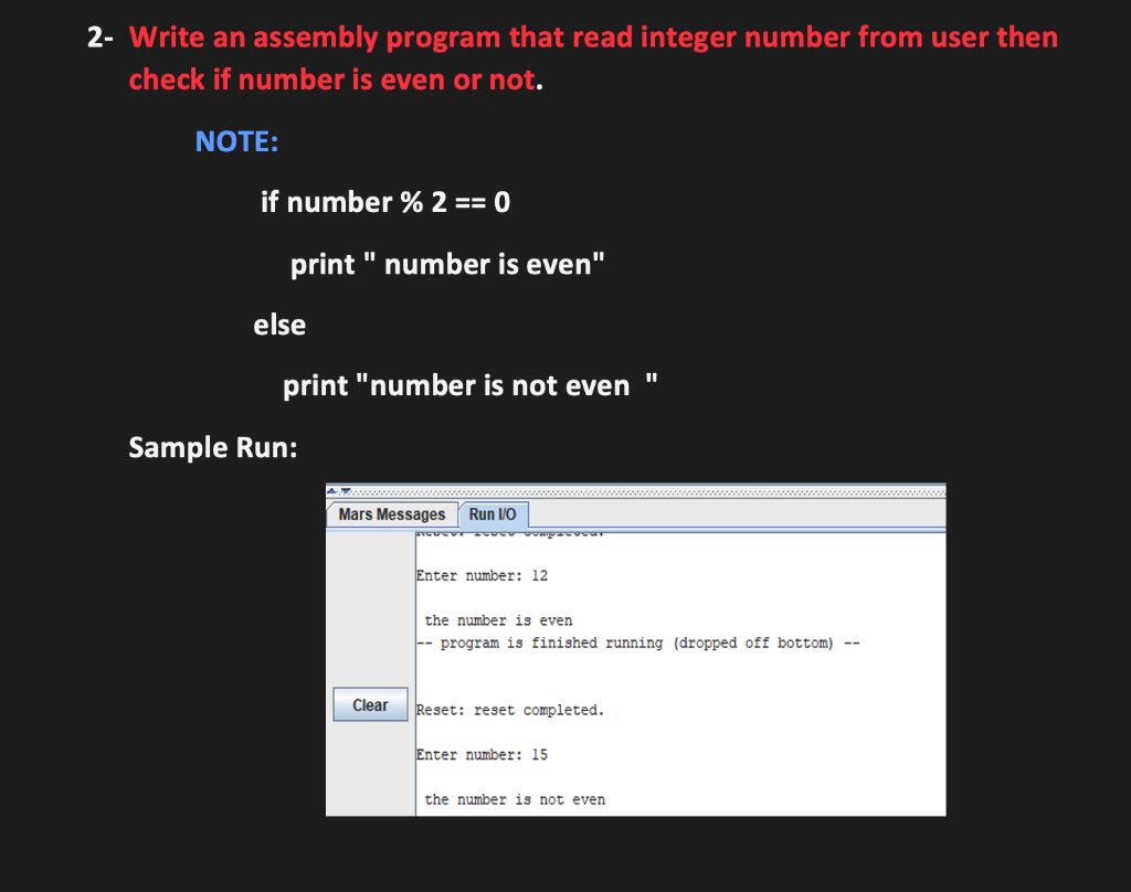 Solved 2- Write an assembly program that read integer number | Chegg.com