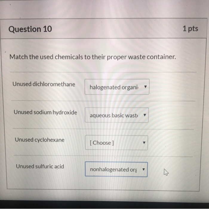 Solved Question 10 1 pts Match the used chemicals to their | Chegg.com