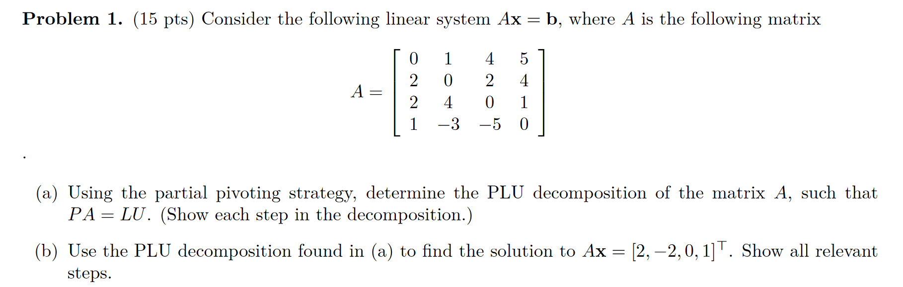 roblem 1. (15 pts) Consider the following linear | Chegg.com
