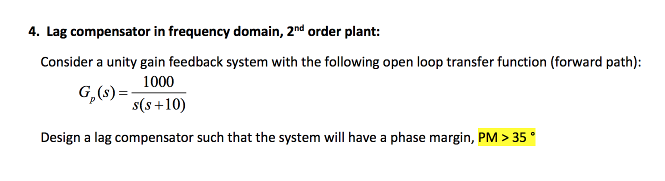 Solved 4. Lag compensator in frequency domain, 2nd order | Chegg.com