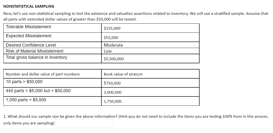 NONSTATISTICAL SAMPLING Now, let's use | Chegg.com
