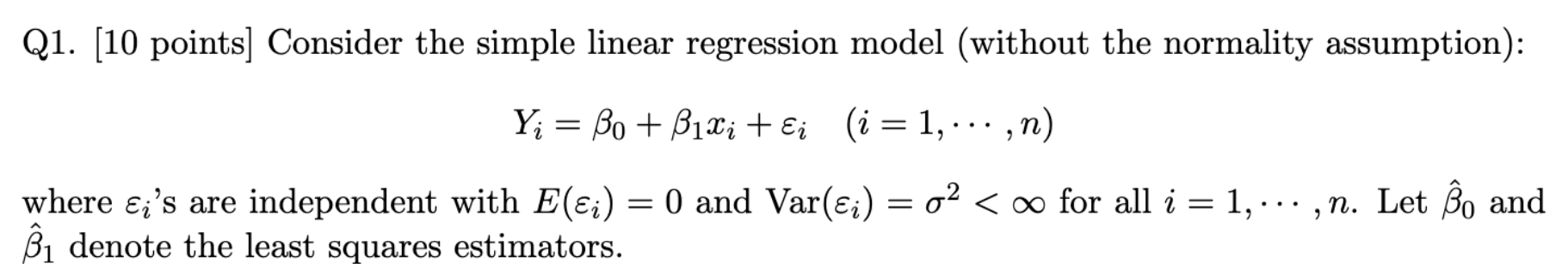 Solved Q1. [10 points] Consider the simple linear regression | Chegg.com