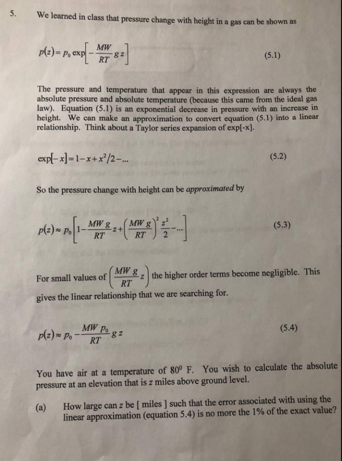 Solved We learned in class that pressure change with height | Chegg.com