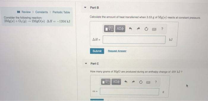 Solved PartB l ReviewI Constants 1 Periodic Table Calculate | Chegg.com