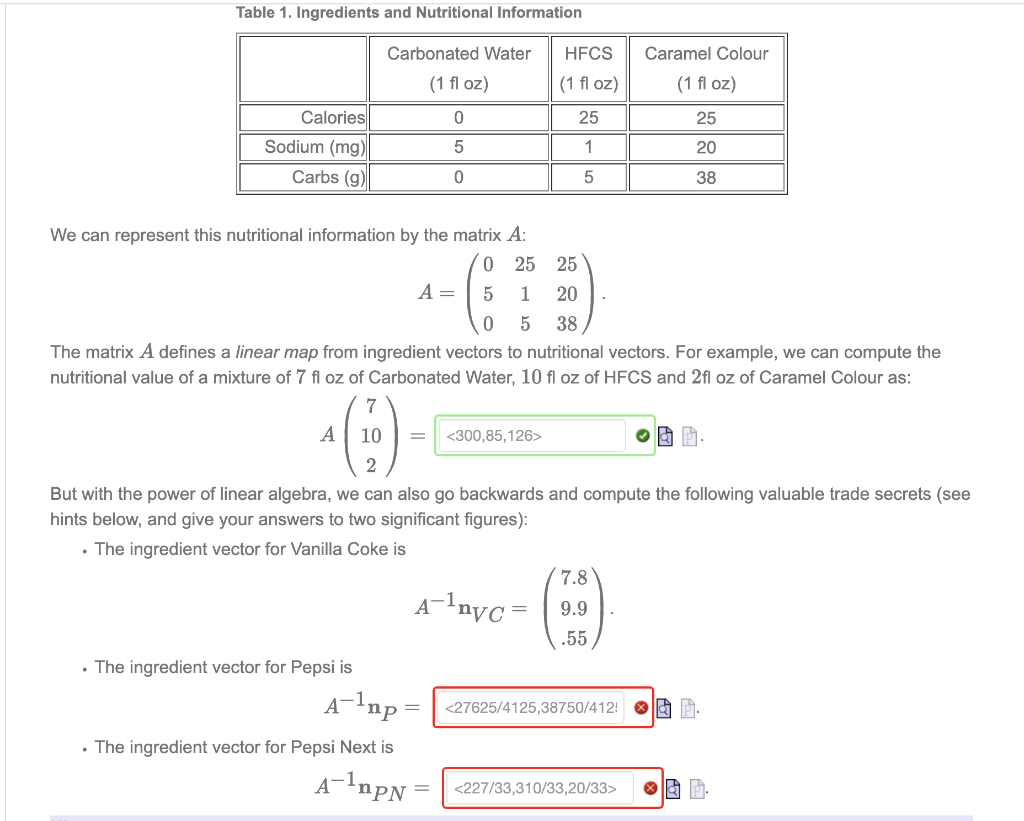 Solved Table 1. Ingredients and Nutritional Information | Chegg.com