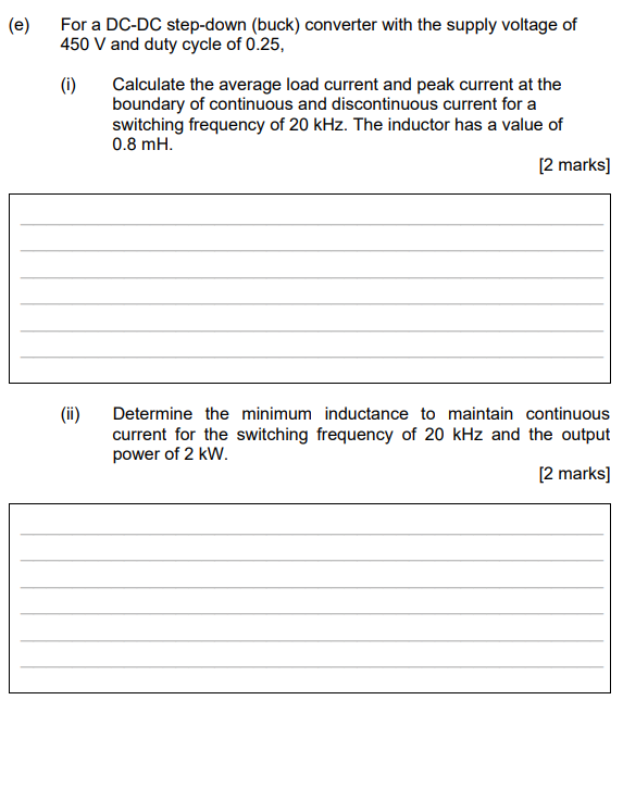 Solved (e) For a DC-DC step-down (buck) converter with the | Chegg.com