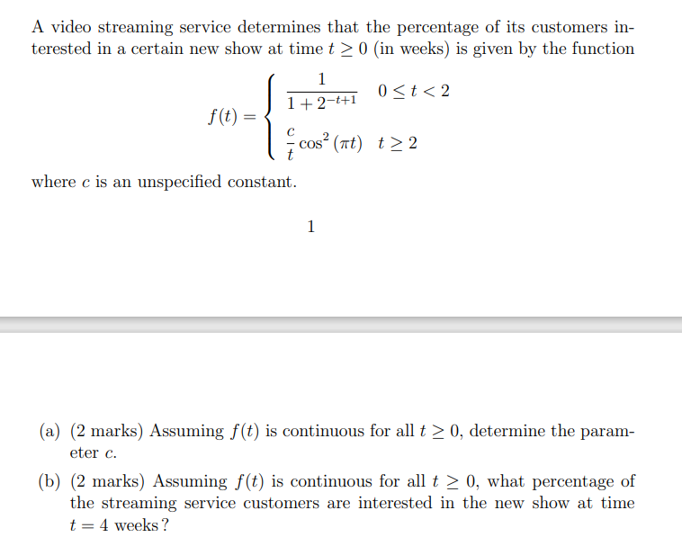 Solved A video streaming service determines that the | Chegg.com