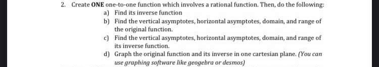 Solved 2. Create ONE one-to-one function which involves a | Chegg.com