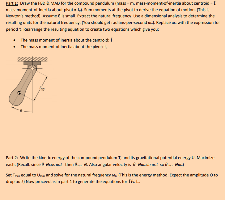 Solved Part 1: Draw the FBD & MAD for the compound pendulum | Chegg.com
