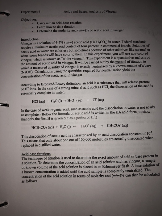 Solved Experiment 6 Acids and Bases: Analysis of Vinegar | Chegg.com