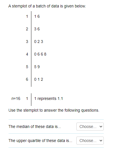 Solved A stemplot of a batch of data is given below. 1 16 2 | Chegg.com