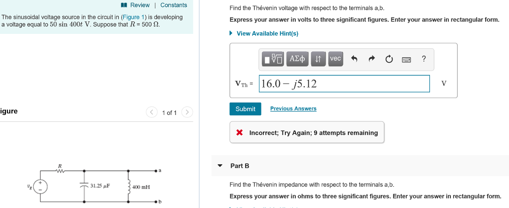 Solved Review| Constants Find the Thévenin voltage with | Chegg.com