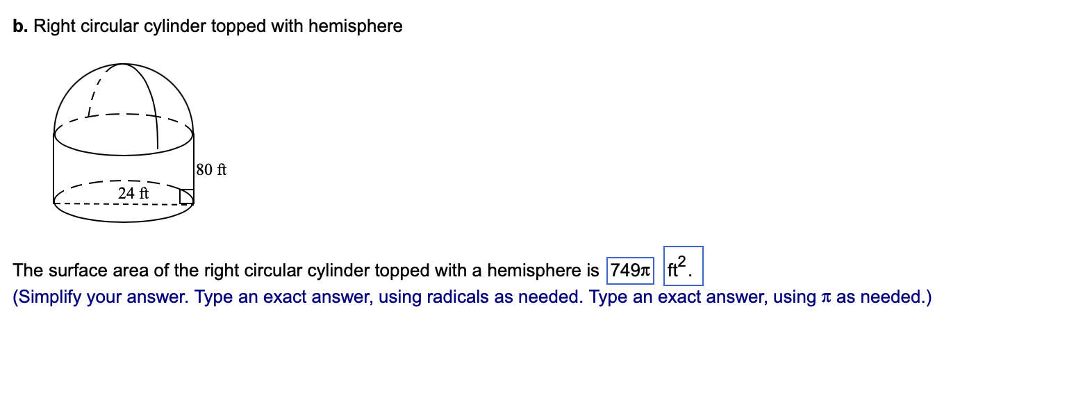 Solved b. Right circular cylinder topped with hemisphere The | Chegg.com
