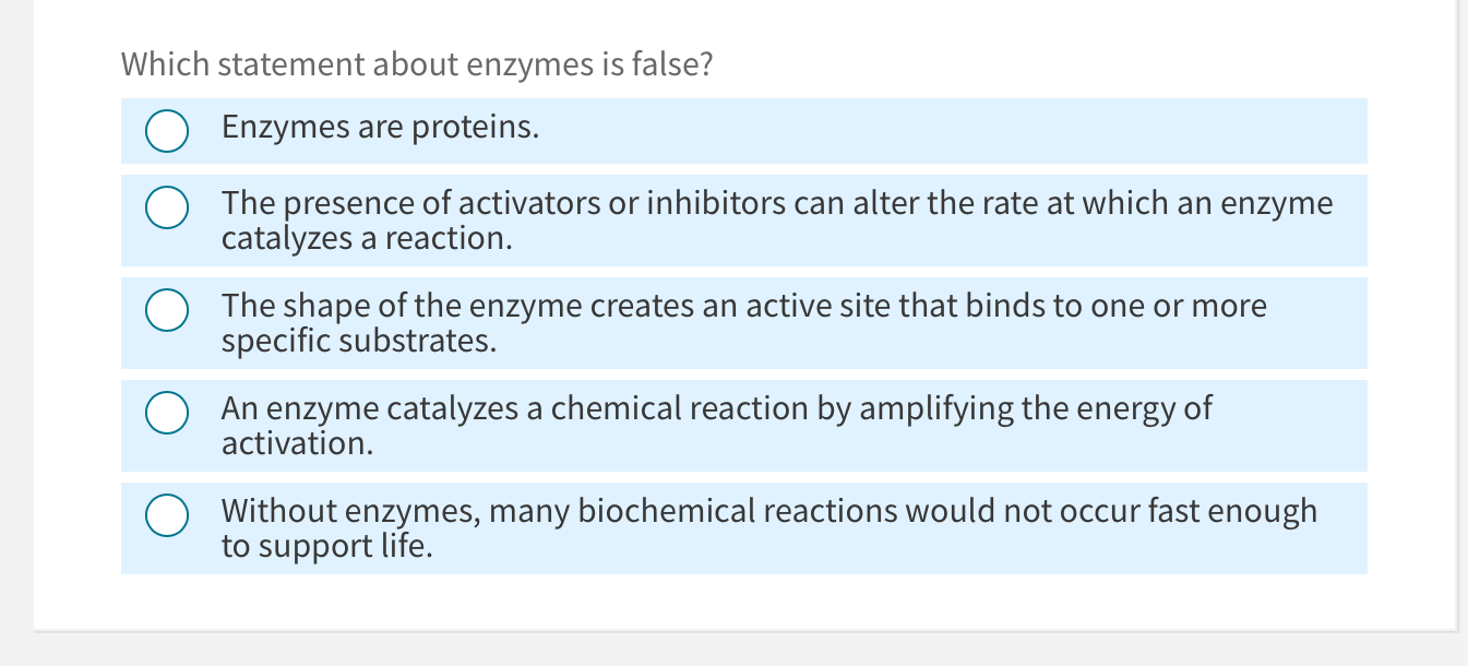 Solved Which statement about enzymes is false?Enzymes are | Chegg.com