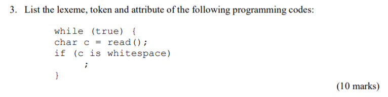 Solved 3. List the lexeme, token and attribute of the | Chegg.com