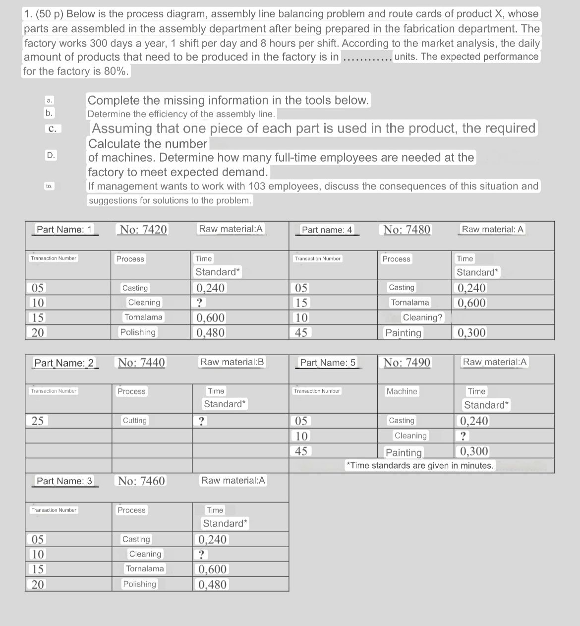 Solved 1. (50p) Below is the process diagram, assembly line | Chegg.com