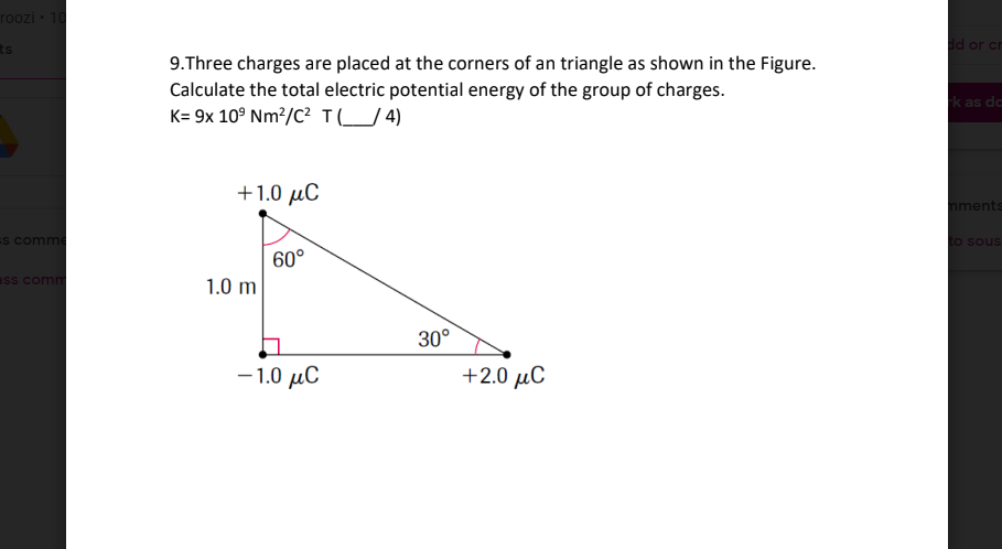 Solved 9.Three charges are placed at the corners of an | Chegg.com
