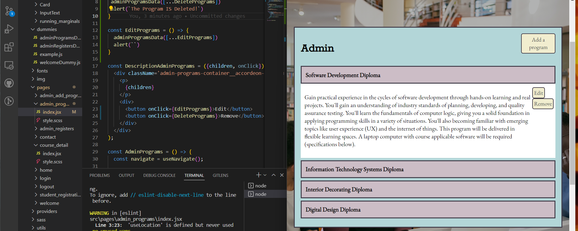 Solved PLEASE HELP WITH REACT.JS How to code EDIT and | Chegg.com