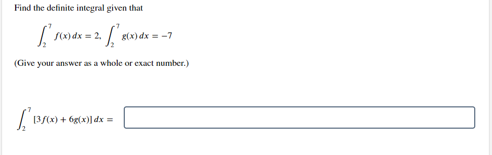 Solved Find the definite integral given that | Chegg.com
