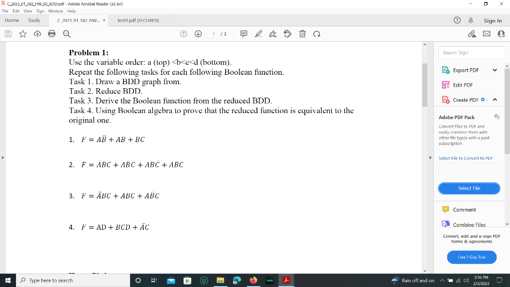 Solved Problem 1: Use the variable order: a (top) | Chegg.com